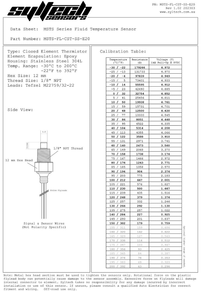 Syltech Sensors - Fluid Temp Sensor (Low Clearance Stub Tip w/ Flylead – OEM 4 JDM PTY LTD