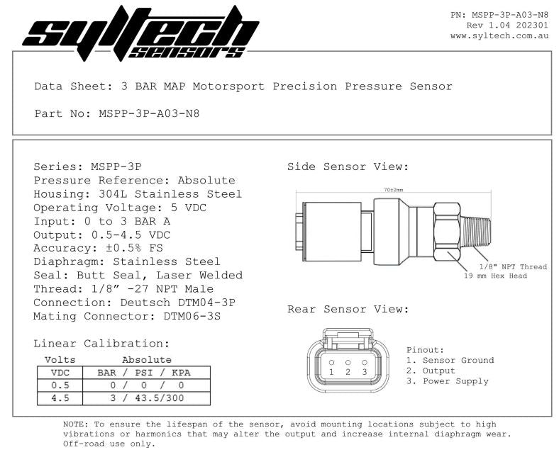 Syltech Sensors - 3 BAR ABSOLUTE (MAP) Precision Pressure Sensor – OEM 4 JDM PTY LTD