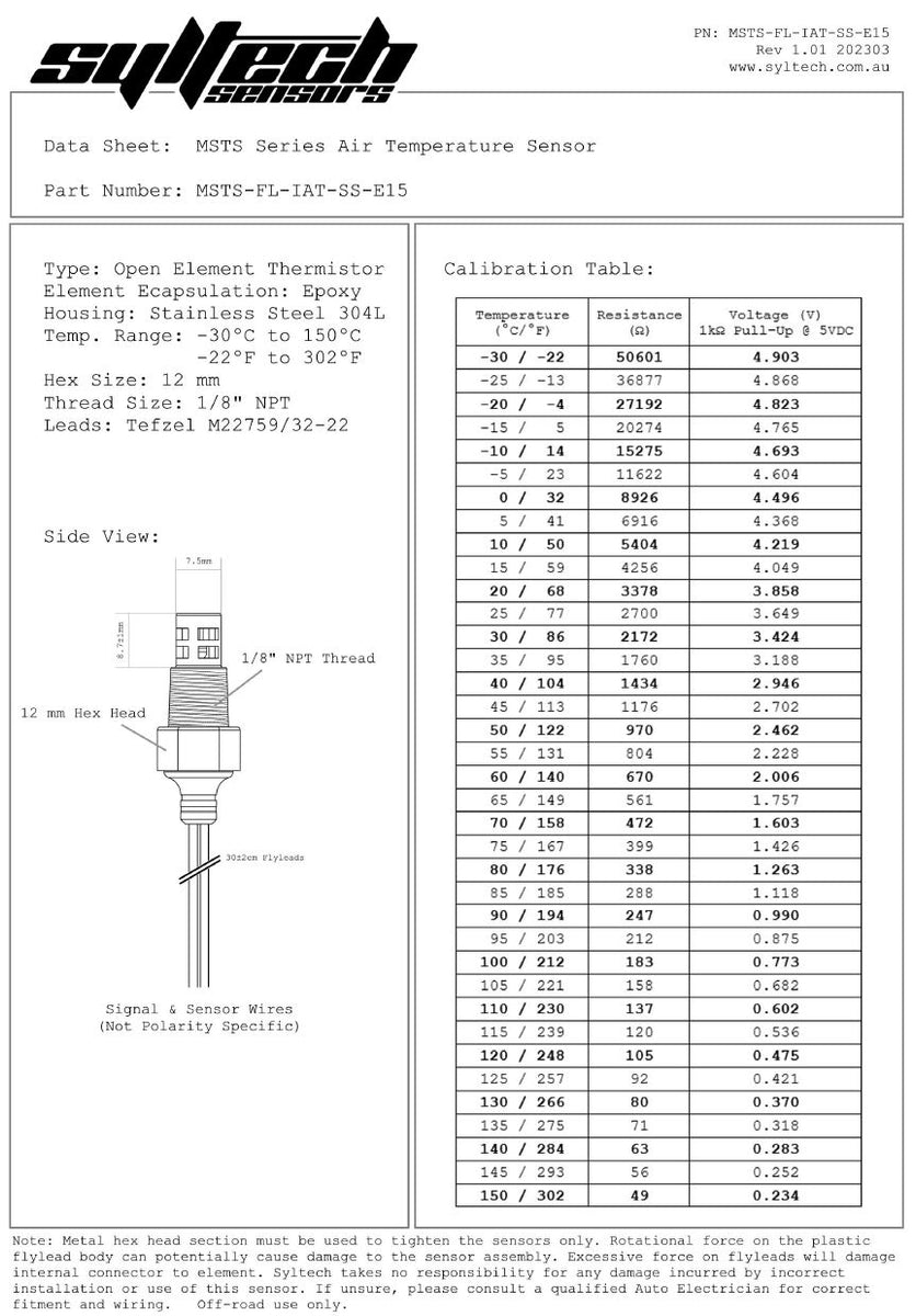 Syltech Sensors - Fast Response IAT (Regular Caged Tip w/ Flyleads ...