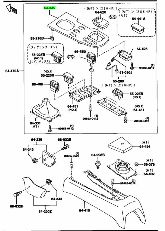 Genuine OEM Mazda RX7 FD3S RHD Manual Shifter Surround Panel - 64-345 ...